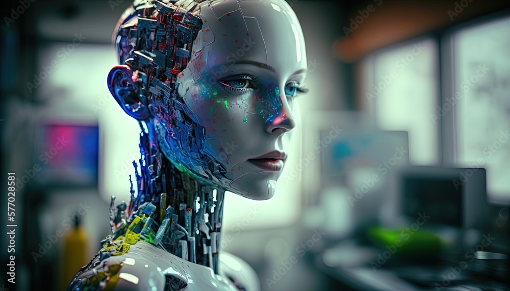 AI robot creating creative art, deep learning, NLP, diffusion, computer ...