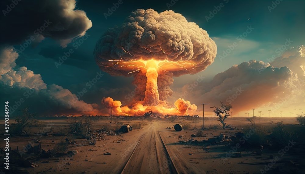 Nuclear bomb explosion in nuclear war, ww3, dystopic created with ...