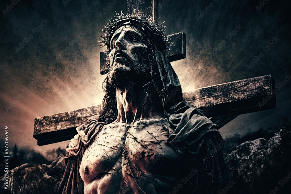 Jesus Christ crucified on the cross at Calvary hill. Ai generative Stock Illustration | Adobe Stock