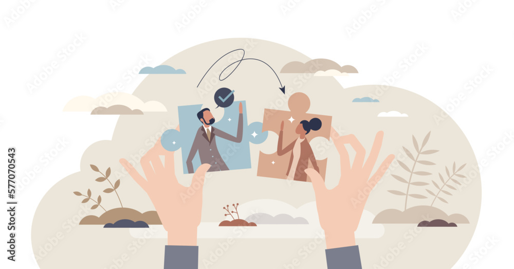 People collaboration and connect business together tiny person concept ...