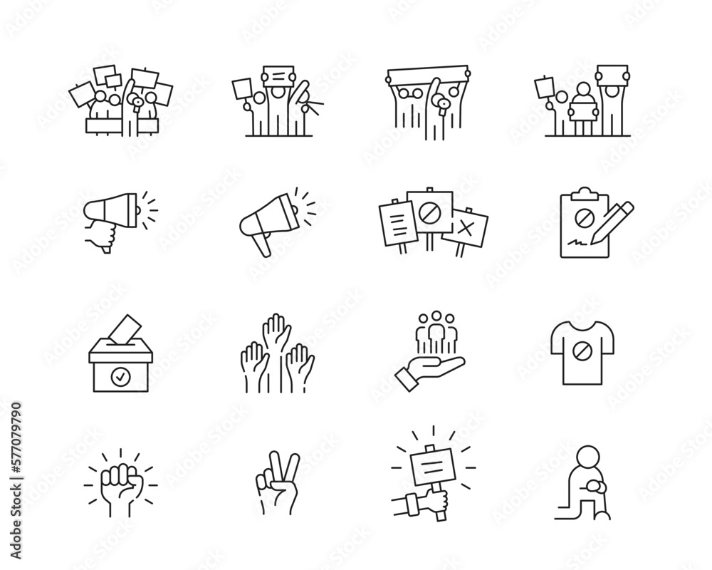 Protest and Strike Icon collection containing 16 editable stroke icons ...
