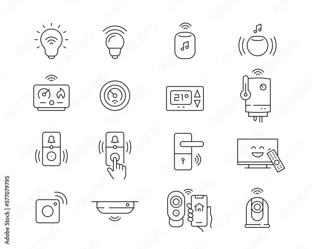 Smart Home Gadgets Icon collection containing 16 editable stroke icons ...