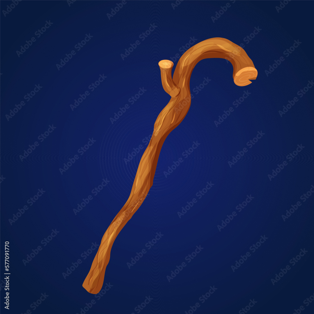 Cane wooden forest magic stick game icon, log wizard in comic cartoon ...