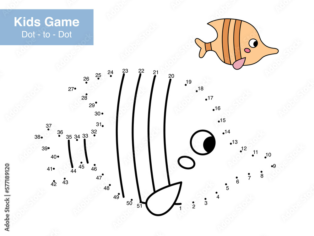 Dot to dot educational game for kids. Cute cartoon fish. Numbers game ...