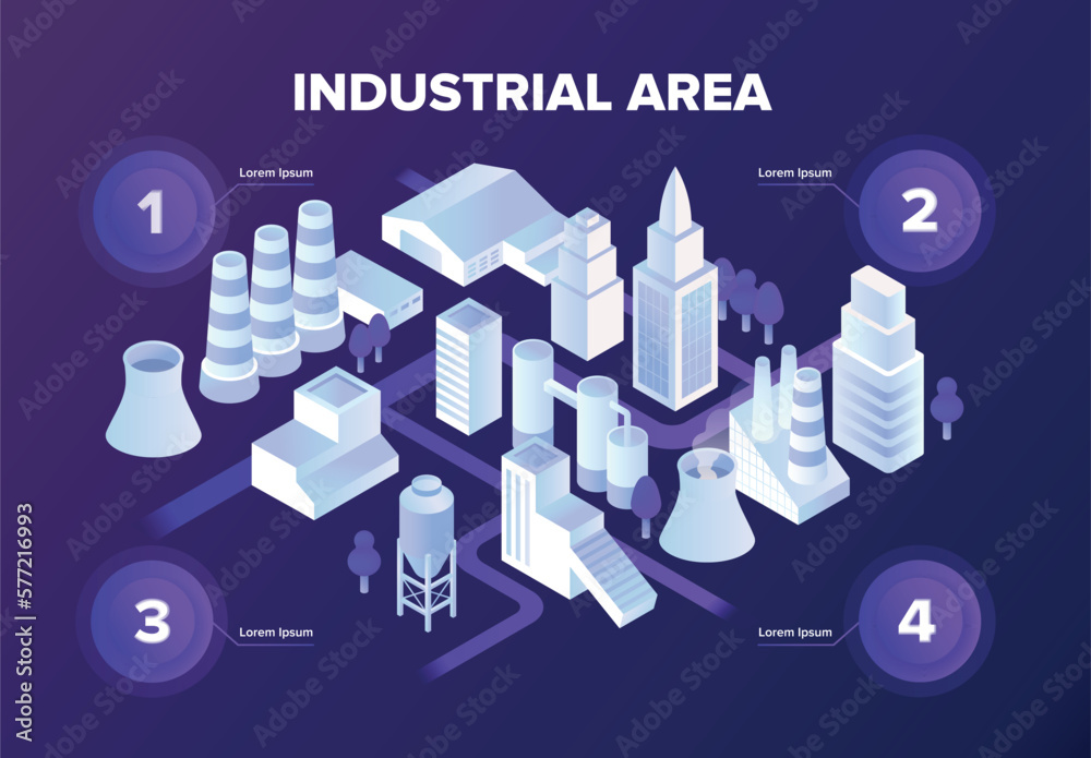 Industrial area dark. Production and factories, modern urban ...