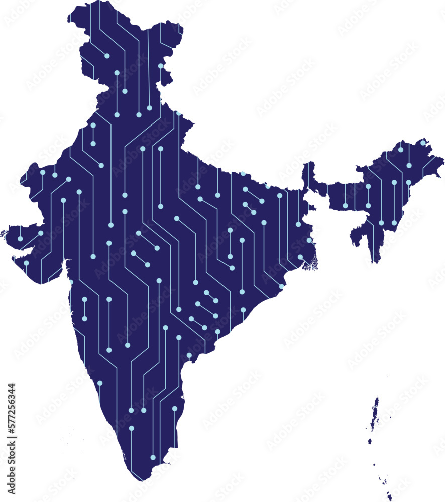 Map of India, network line,dot and structure on dark background with ...