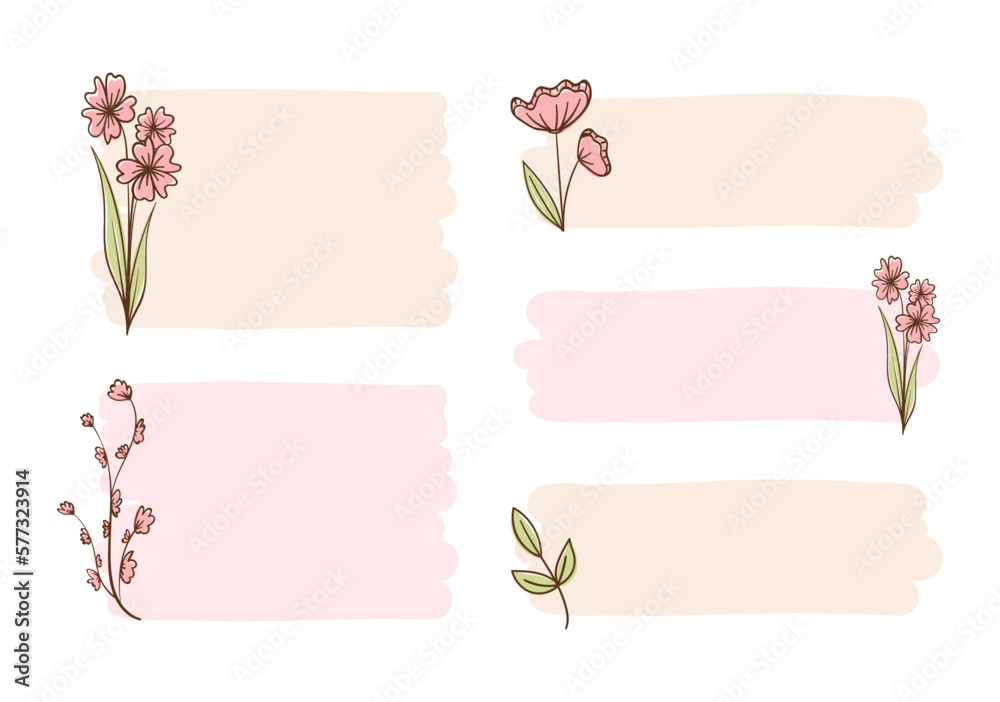 Aesthetic boho floral frame collection. Cute pastel border for card ...