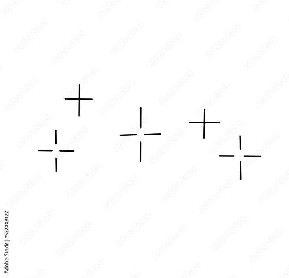 Vector isolated set of five simplest line cross stars colorless black ...