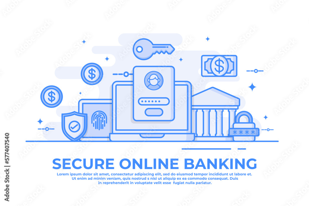 Secure online banking concept flat vector illustration for web banner ...