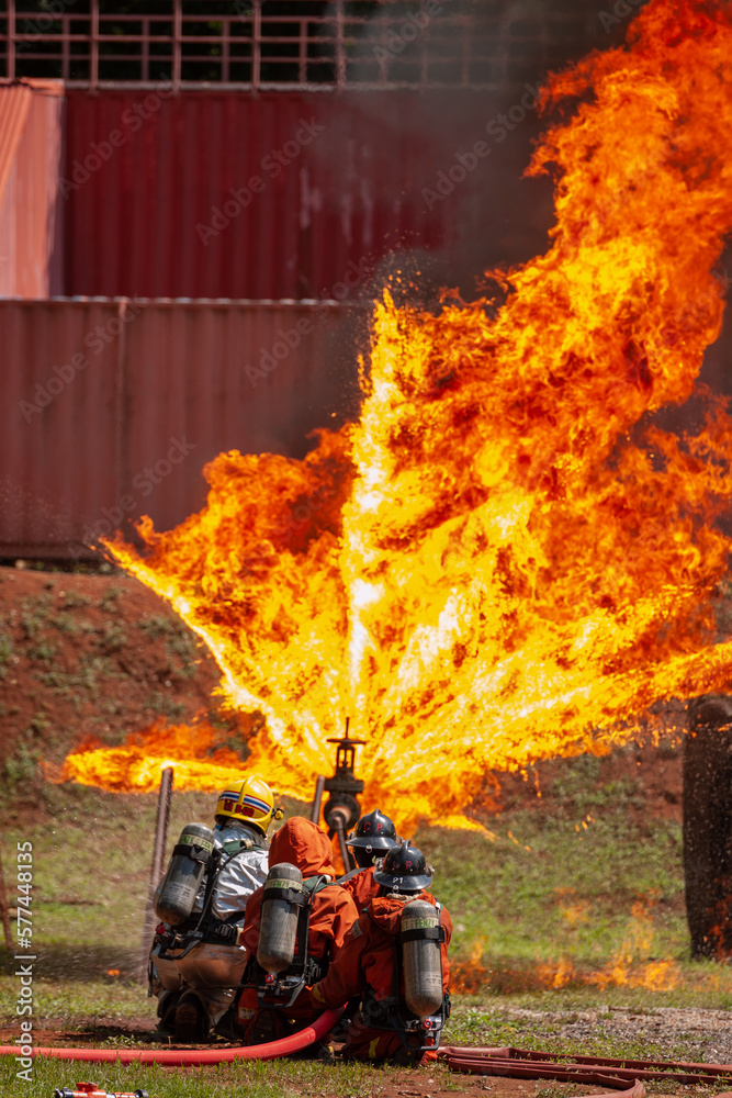firefighter training new fireman team stop Fire from oil plant blast ...