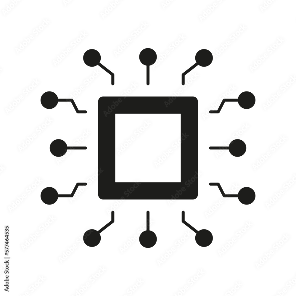 Central Processing Unit Silhouette Icon Micro Chip Board Digital Technology Artificial