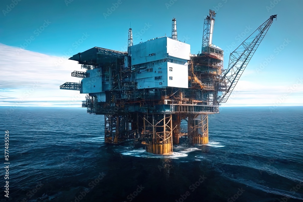 Aerial view offshore Oil and gas platform drilling rig (jack up rig) at ...