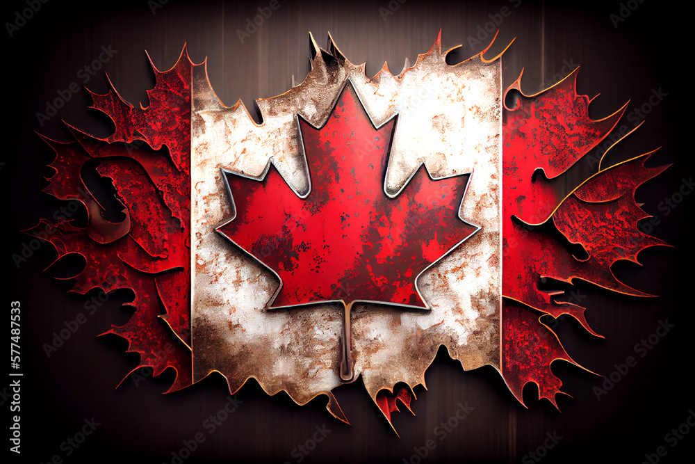 Flag of Canada made of metal. Steel shield. Heraldic poster concept ...