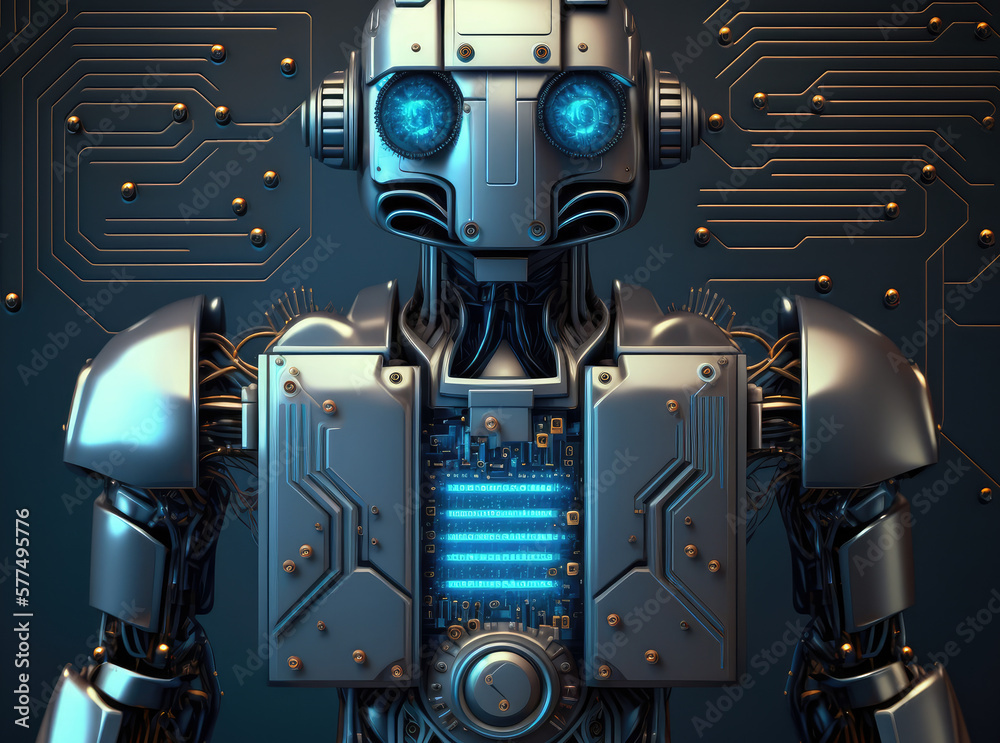 3D visualization of an AI avatar represented by a futuristic robot with ...