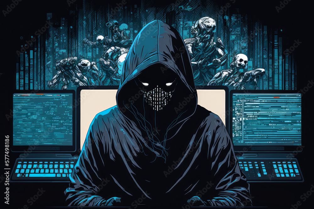 Stock-Illustration „dark and mysterious illustration of a masked hacker ...