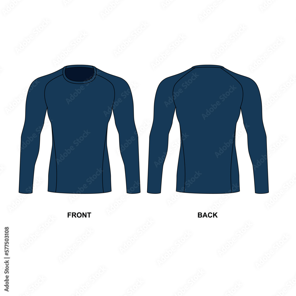 Technical drawing of a men's crew neck jersey. Rashguard vector ...