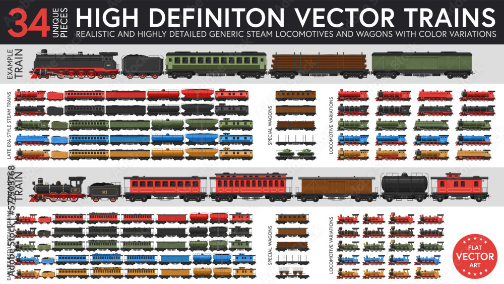 Highly detailed flat vector illustration of a set of generic steam ...