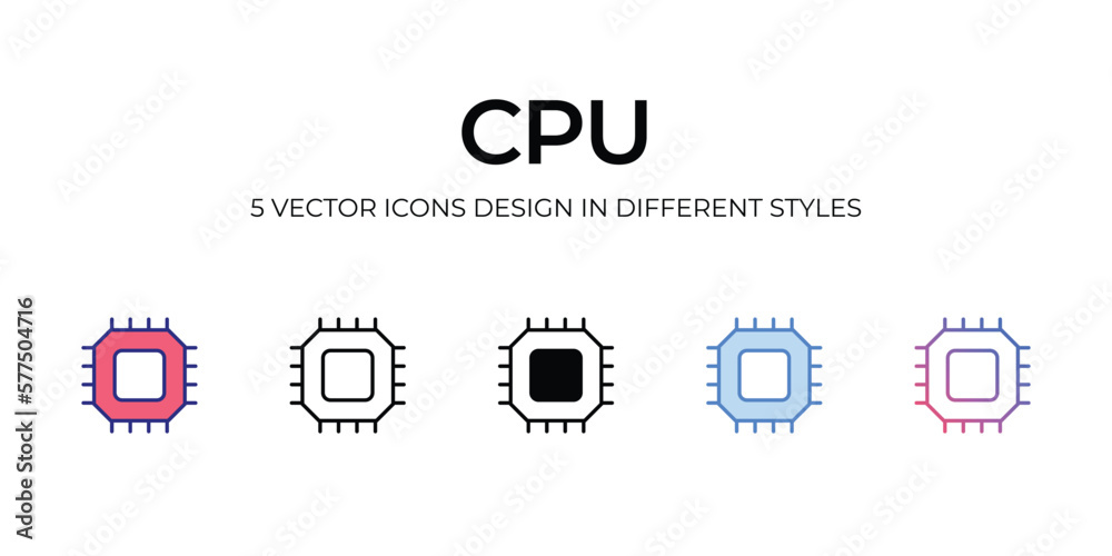 cpu Icon Design in Five style with Editable Stroke. Line, Solid, Flat ...