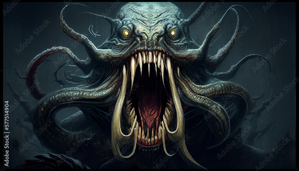 A Grotesque Tentacled Monster With a Gaping Mouth Generative AI 素材庫插圖 ...