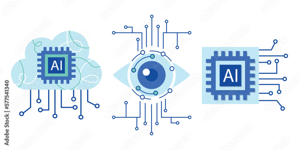 Modern technology icons set: computer vision, artificial intelligence, machine learning ...