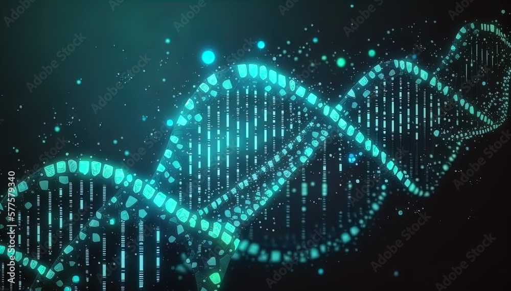 Digital DNA concept, macro view under microscope, helix background ...