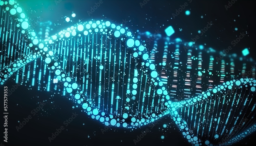 Digital DNA concept, macro view under microscope, helix background ...