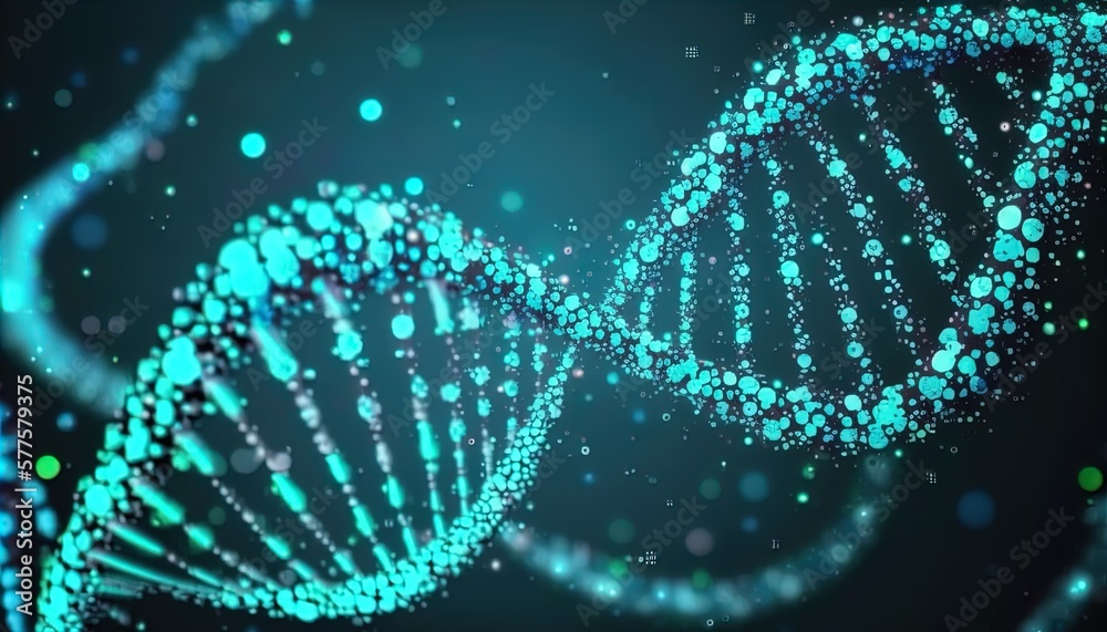 Digital DNA concept, macro view under microscope, helix background ...