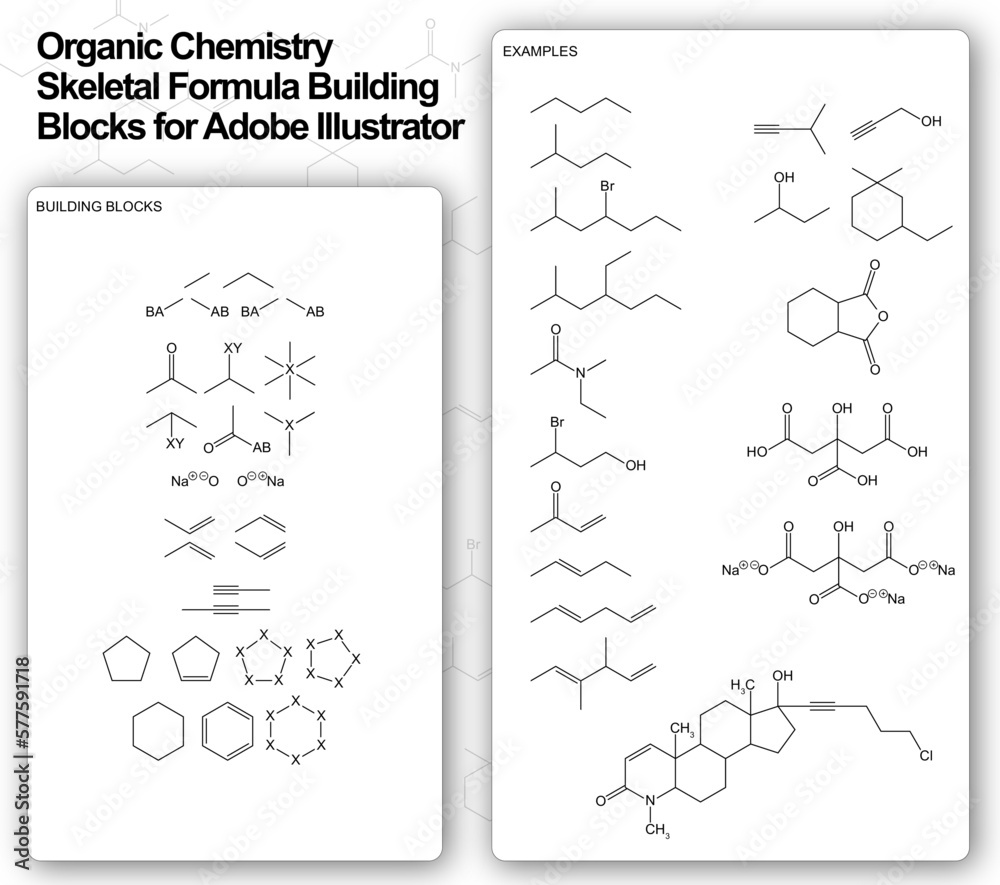 Organic chemistry skeletal formula building blocks for Adobe ...