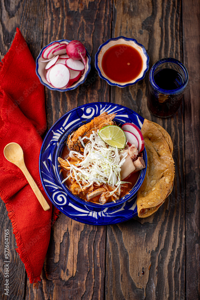 pozole rojo, comida tipica mexicana Stock Photo | Adobe Stock