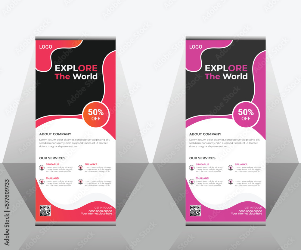Double roll up banner template. Travel banner layout. stand out. flyer ...