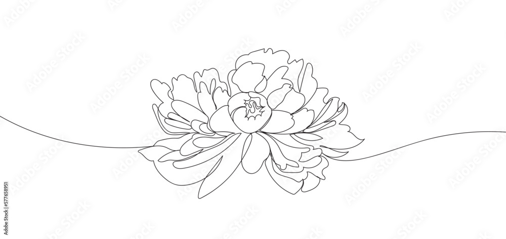 Peony flower in single continuous line drawing style for logo or emblem ...