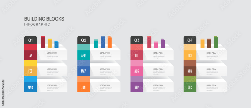 Infographic template for business. 12 Months Block Project plan ...