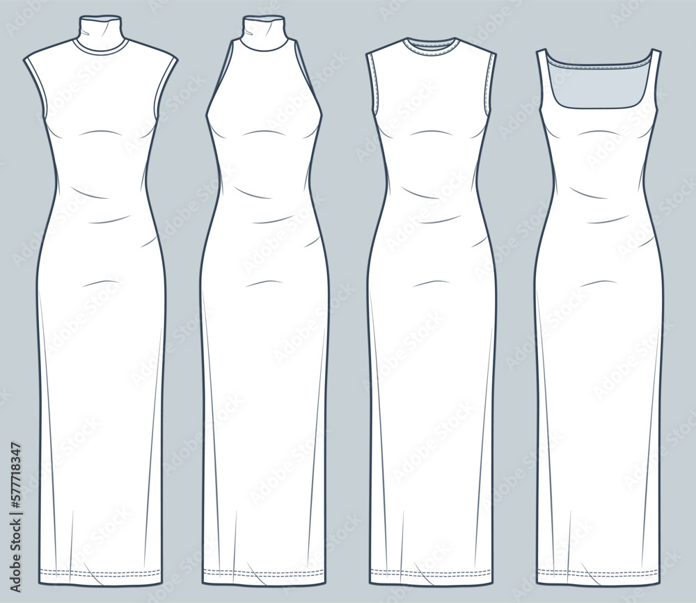 Image vectorielle Stock Set of maxi Dress technical fashion ...