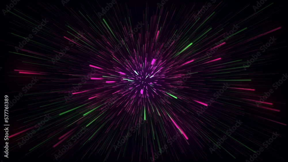 Amazing, beautiful and neon lines move endlessly toward the viewer. An ...