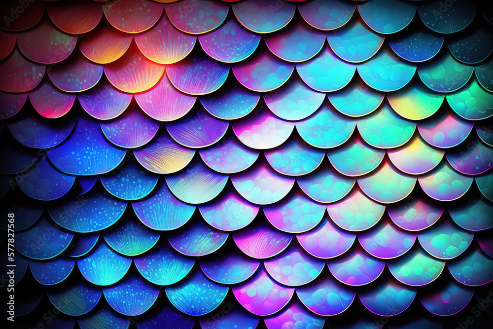 Holographic mermaid scales background. Neon light trendy design. Ai ...