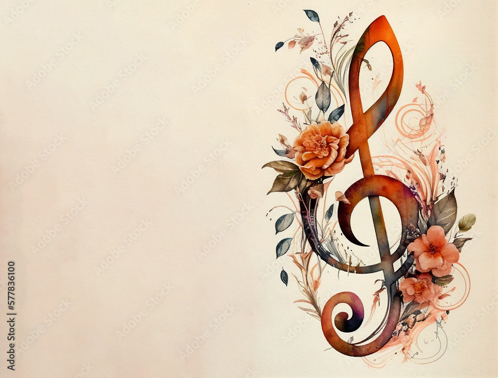 Treble clef with flowers paint decoration, banner and poster for ...