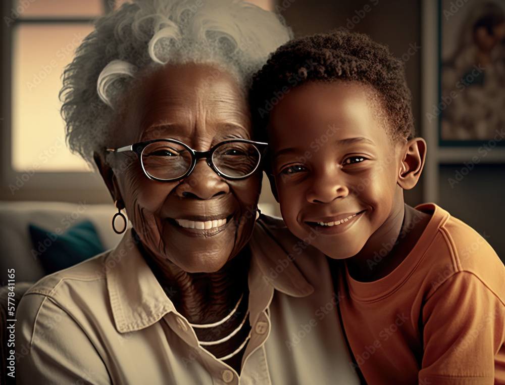 Ilustración de Stock Close-up Portrait of black grandmother and young ...
