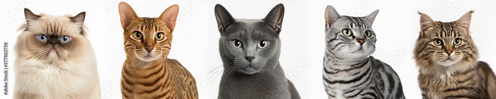 Cats group studio portrait shot photo set on white background . Various ...