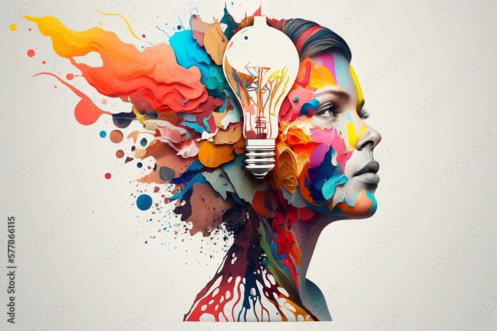 Colorful 3D illustration representing a person with a creative mind ...