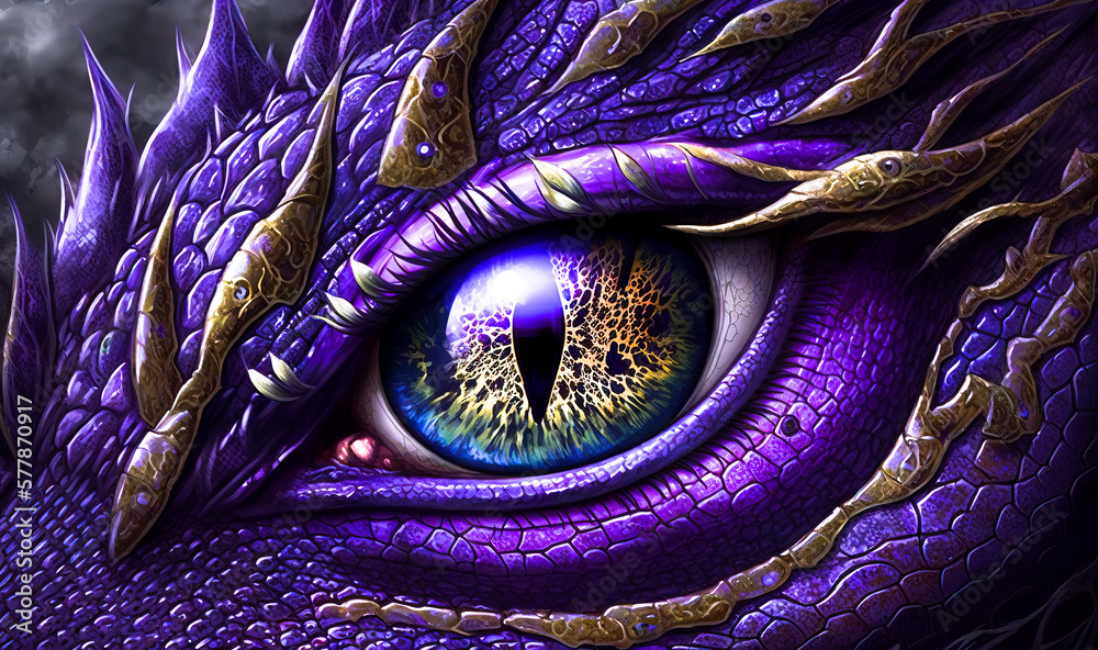 Eye of the dragon. Dragon eye ball abstract purple scales close up ...