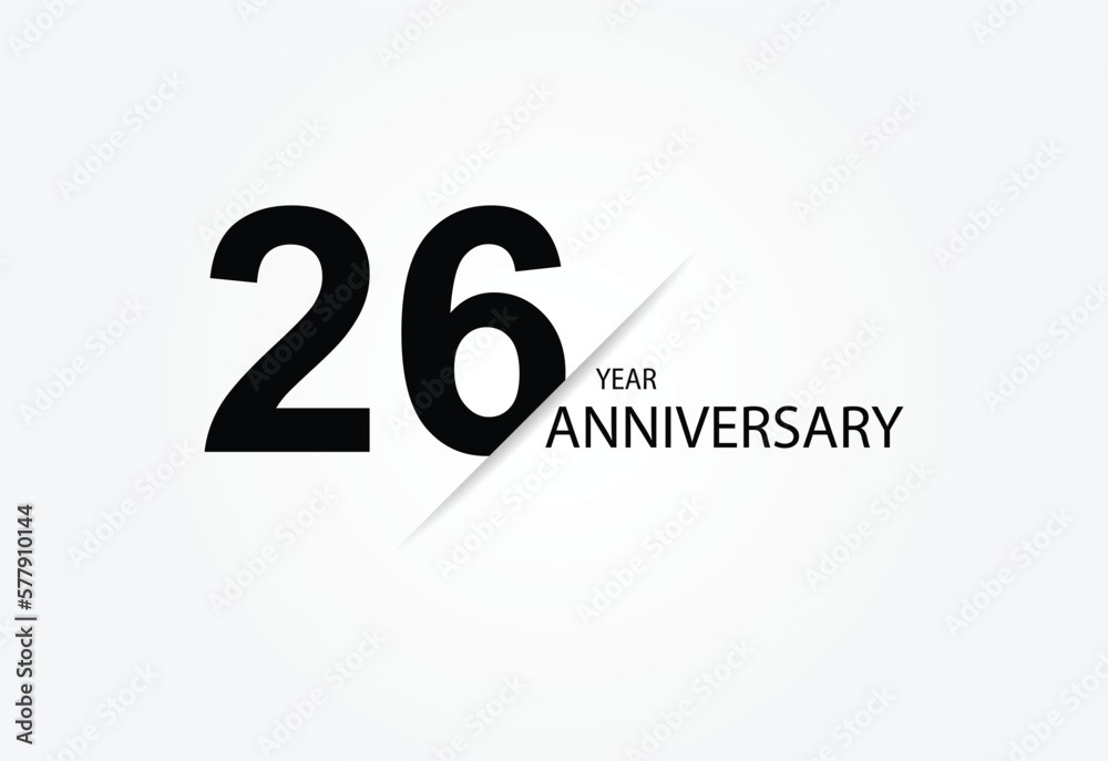 26 years anniversary logo template isolated on white, black and white ...