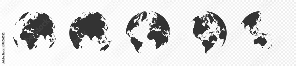 Set of transparent globes of Earth. Realistic world map in globe shape ...