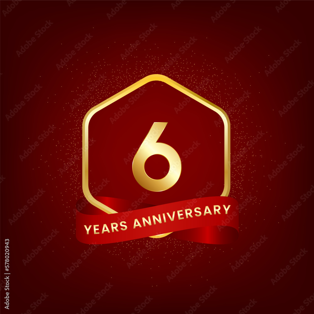 6 years anniversary. Anniversary template design with gold number and ...