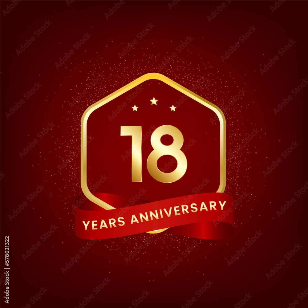 18 years anniversary. Anniversary template design with gold number and ...
