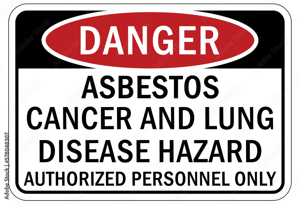 Asbestos chemical hazard sign and labels cancer and lung disease hazard ...