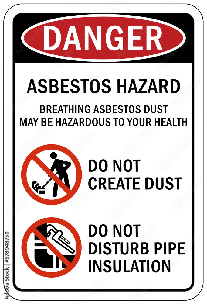Asbestos chemical hazard sign and labels breathing asbestos dust may be ...