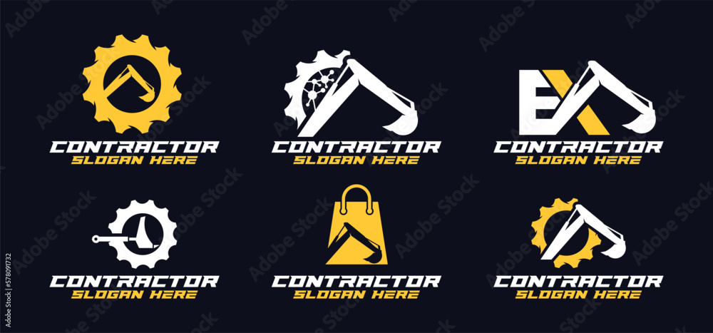 excavator silhouette logo, mining heavy equipment work excavator logo ...