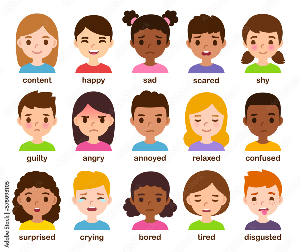 Cartoon children with different emotions Stock Vector | Adobe Stock
