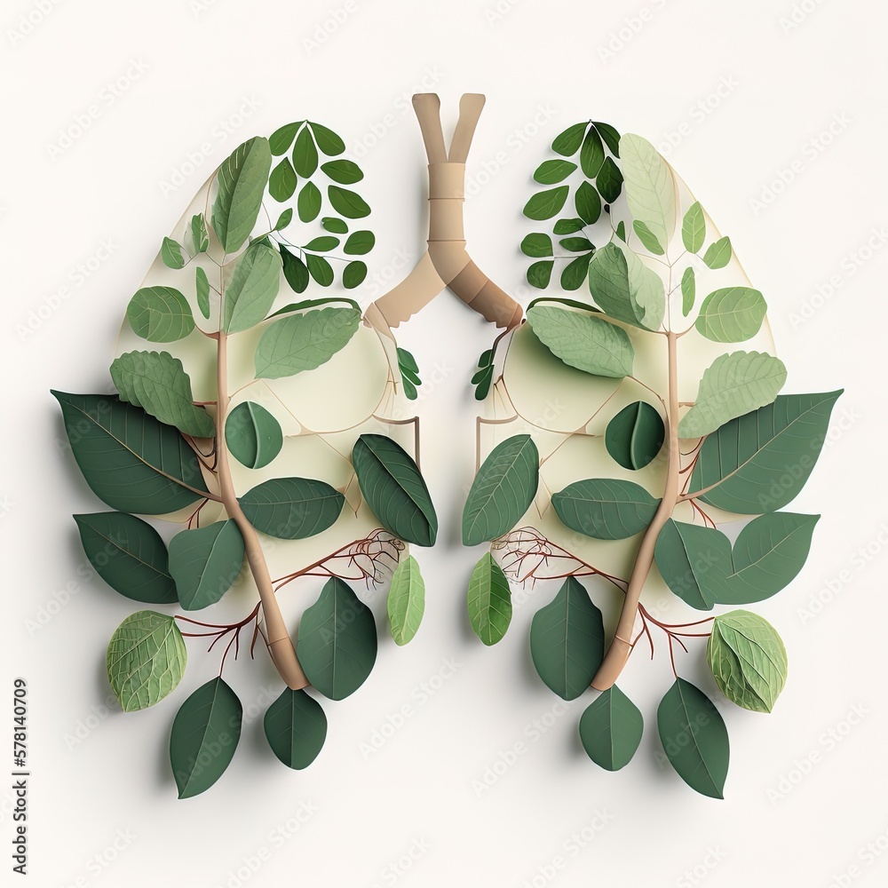 Lungs made of leaves and flowers, green lung, healthy respiratory ...