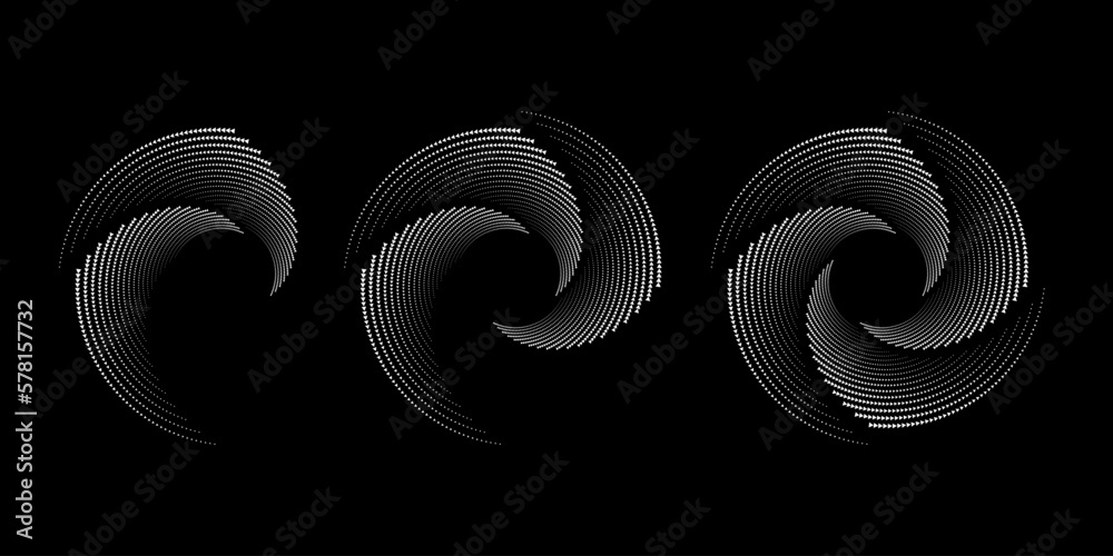 Set of white tiny triangles in spiral form. Geometric art. Halftone ...